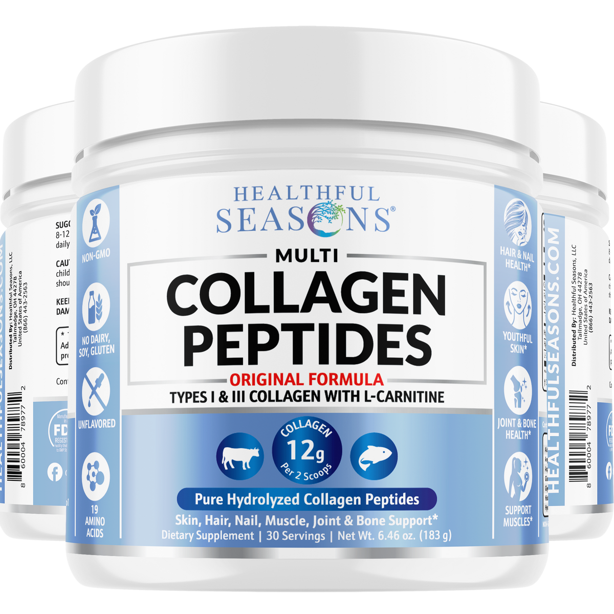 Multi Collagen Peptides Powder Types I & III - Bovine & Marine + L-Car ...